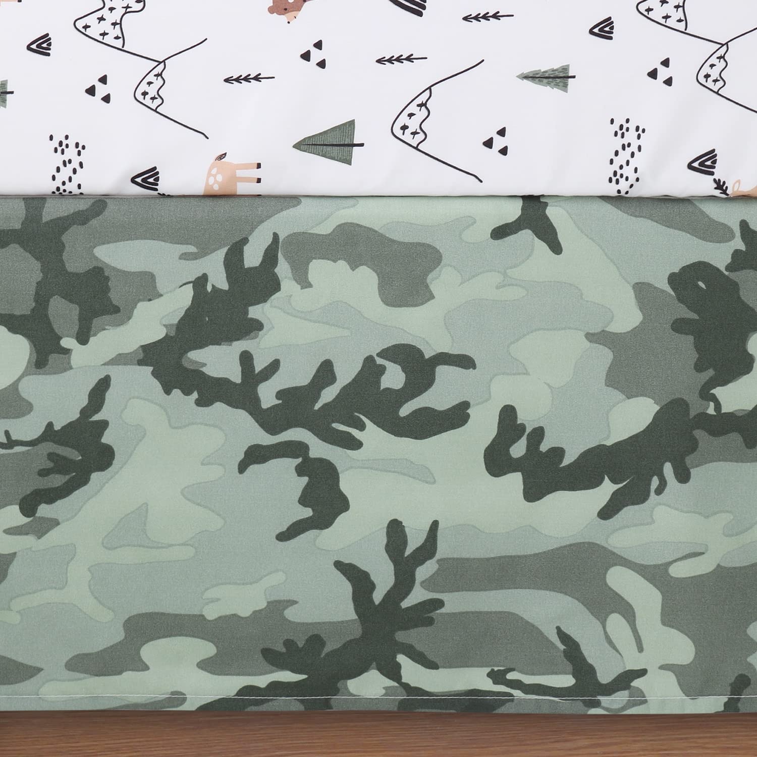 The Peanutshell Woodland Camo Crib Bedding Set for Baby Boys - 3 Piece Nursery Bed - Comforter, Fitted Sheet, Skirt