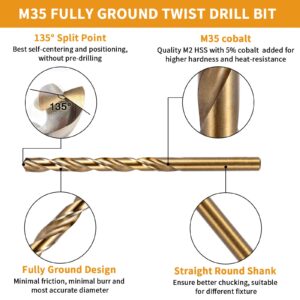 BECOLLO 1/8 Inch Cobalt Drill Bit Set, M35 Jobber Length Twist Drill Bits,Suitable for Drilling in Hard Metal, Stainless Steel, Cast Iron,20 Pieces