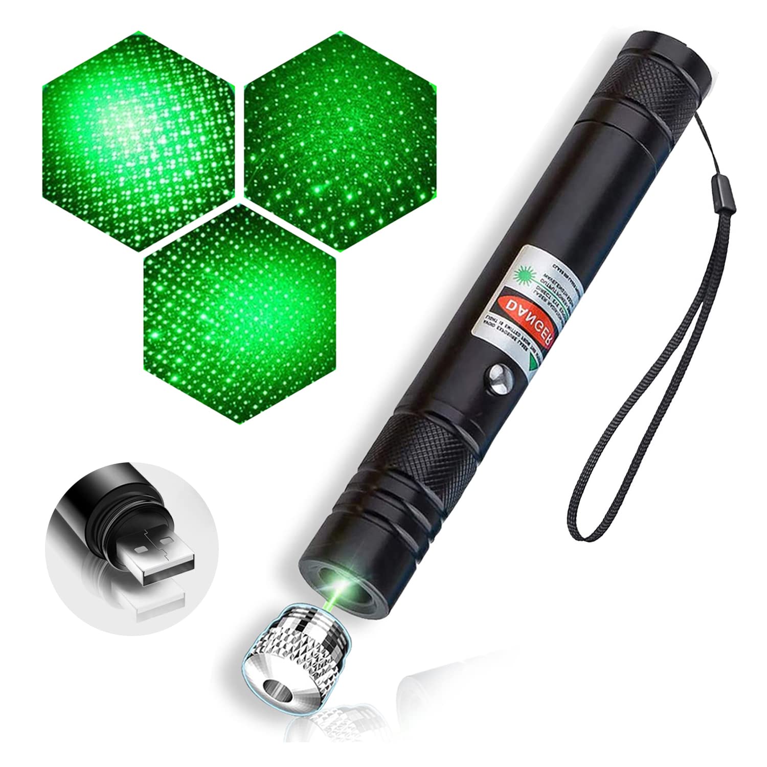 Laser Pointer High Power,Green Laser Pointer Tactical Long Range Laser,Rechargeable Laser Single-Press On/Off,Adjustable Focus Green Flashlight for Night Astronomy Outdoor Camping Hunting and Hiking