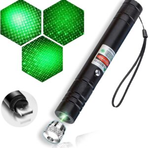 Laser Pointer High Power,Green Laser Pointer Tactical Long Range Laser,Rechargeable Laser Single-Press On/Off,Adjustable Focus Green Flashlight for Night Astronomy Outdoor Camping Hunting and Hiking