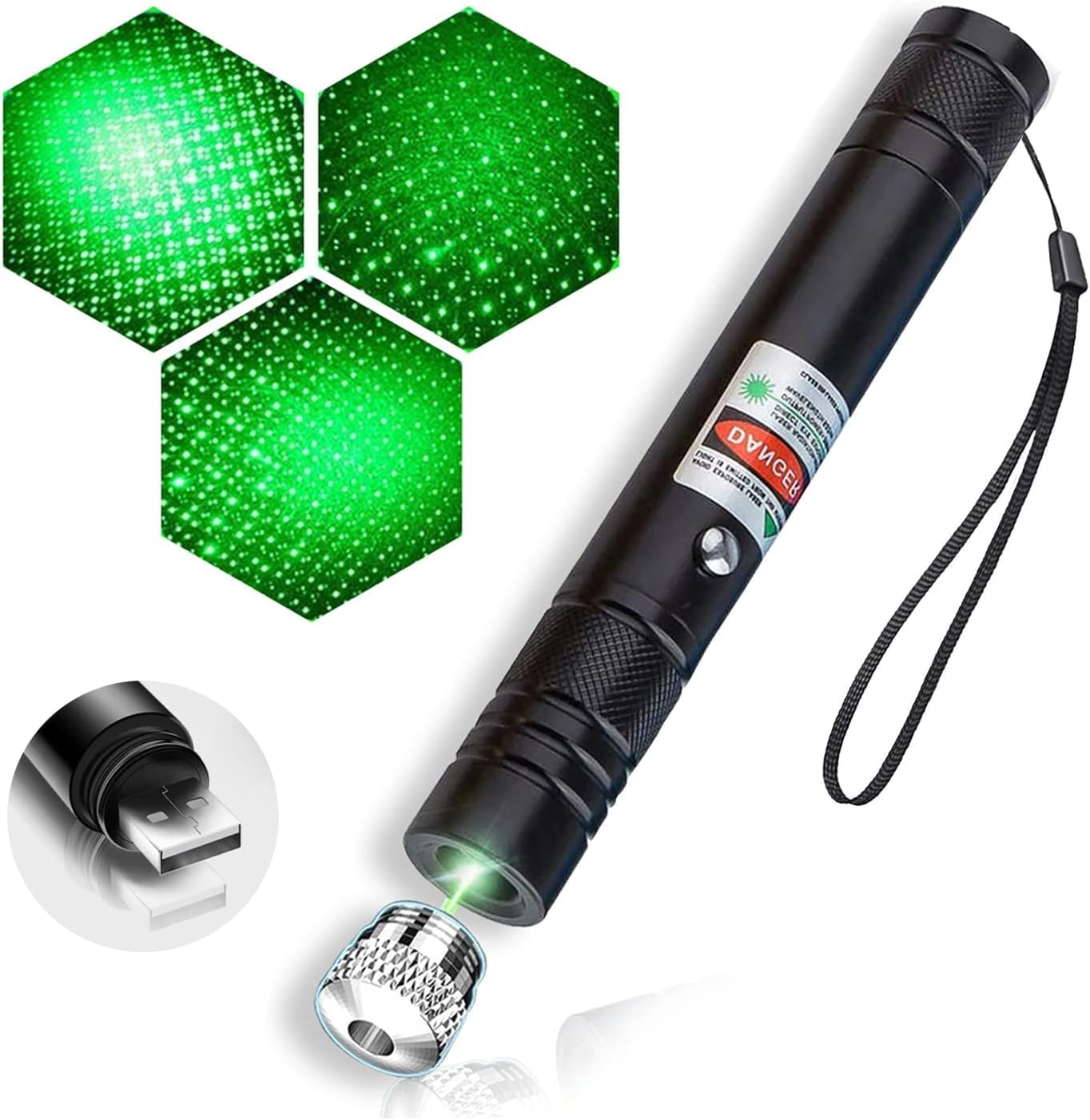 Laser Pointer High Power,Green Laser Pointer Tactical Long Range Laser,Rechargeable Laser Single-Press On/Off,Adjustable Focus Green Flashlight for Night Astronomy Outdoor Camping Hunting and Hiking