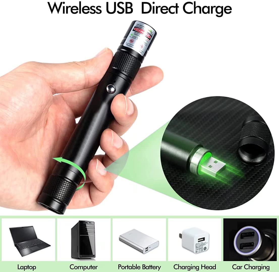 Laser Pointer High Power,Green Laser Pointer Tactical Long Range Laser,Rechargeable Laser Single-Press On/Off,Adjustable Focus Green Flashlight for Night Astronomy Outdoor Camping Hunting and Hiking