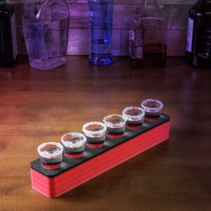 polar whale shot glass holder organizer modern tray for home kitchen bar or club party durable red and black durable foam serving rack 14.5 inches wide holds 6 shots