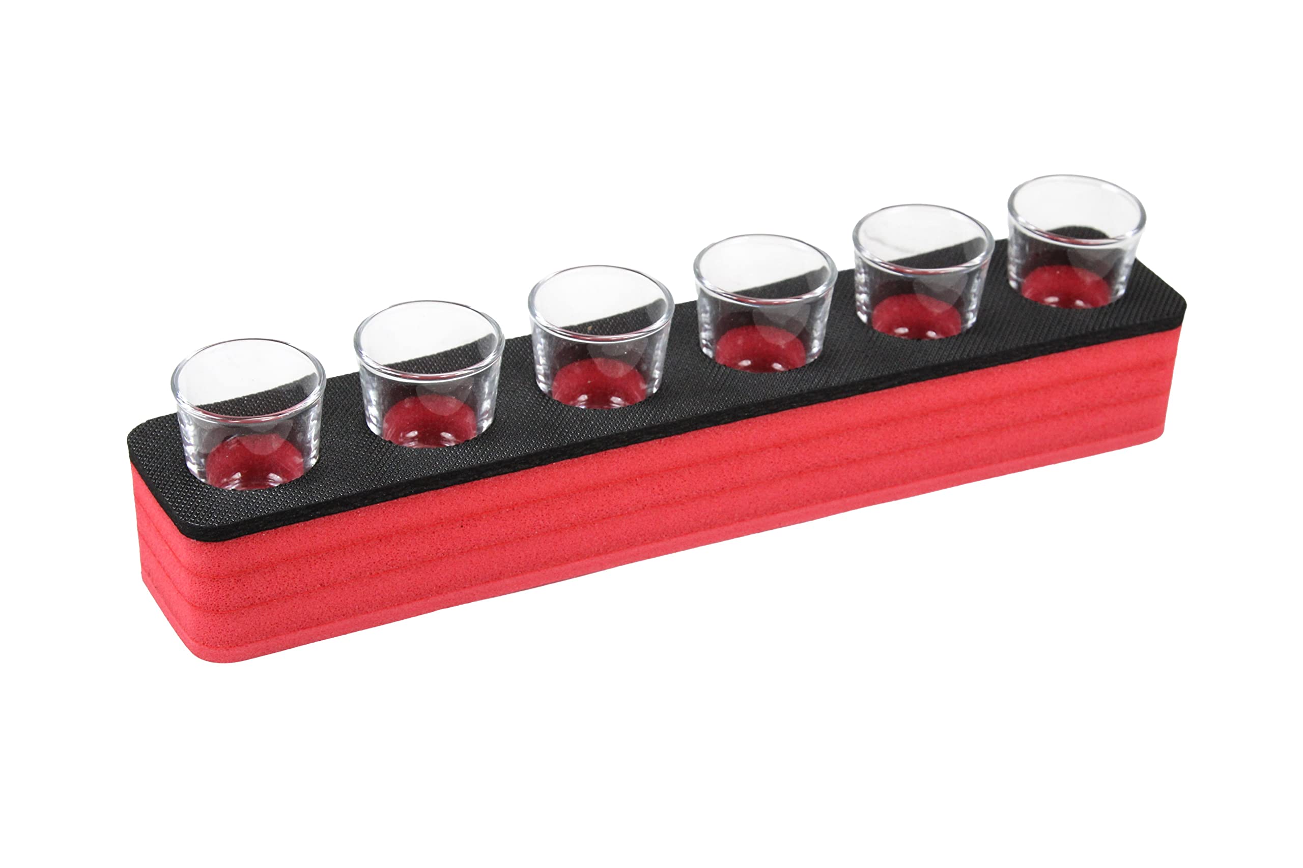 Polar Whale Shot Glass Holder Organizer Modern Tray for Home Kitchen Bar or Club Party Durable Red and Black Durable Foam Serving Rack 14.5 Inches Wide Holds 6 Shots