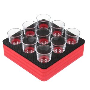 Polar Whale 2 Shot Glass Holders Organizer Modern Tray for Home Kitchen Bar or Club Party Durable Red and Black Durable Foam Serving Rack 7.75 Inches Wide Each Holds 9 Shots