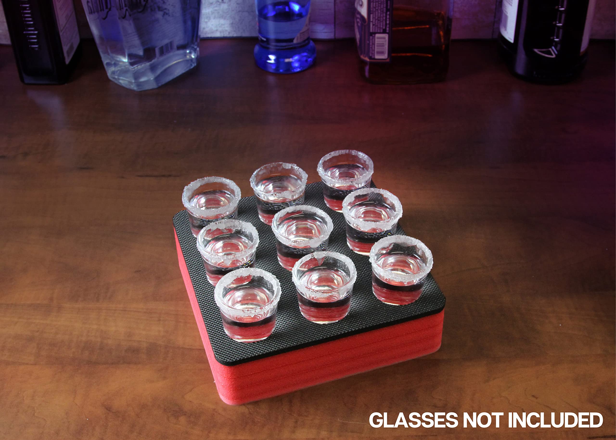 Polar Whale 2 Shot Glass Holders Organizer Modern Tray for Home Kitchen Bar or Club Party Durable Red and Black Durable Foam Serving Rack 7.75 Inches Wide Each Holds 9 Shots