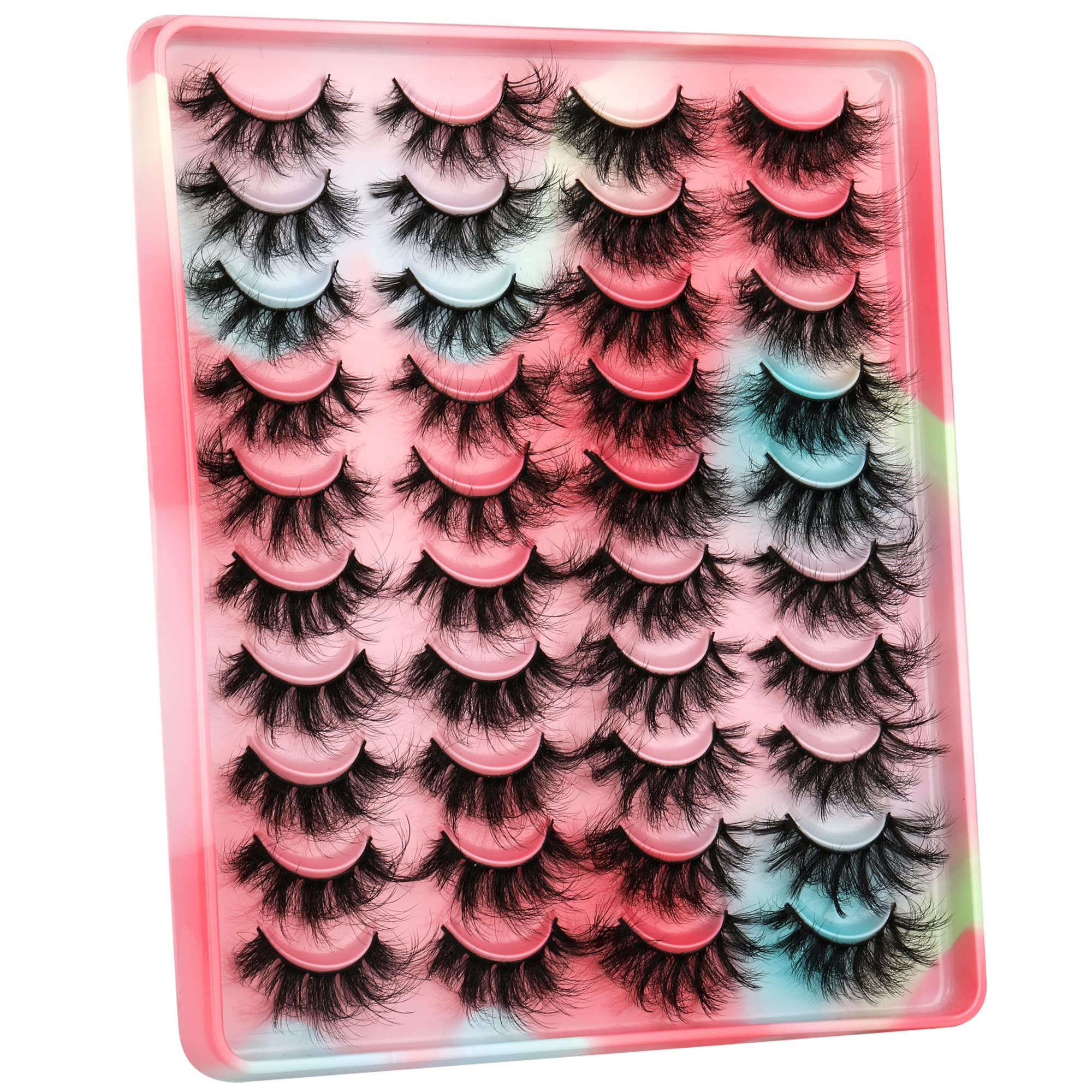 Newcally Lashes Mink Fluffy False Eyelashes 20MM Long Dramatic Fake Eye Lashes 5D Wispy Eyelashes Russian Strip Lashes Multipack 20 Pairs