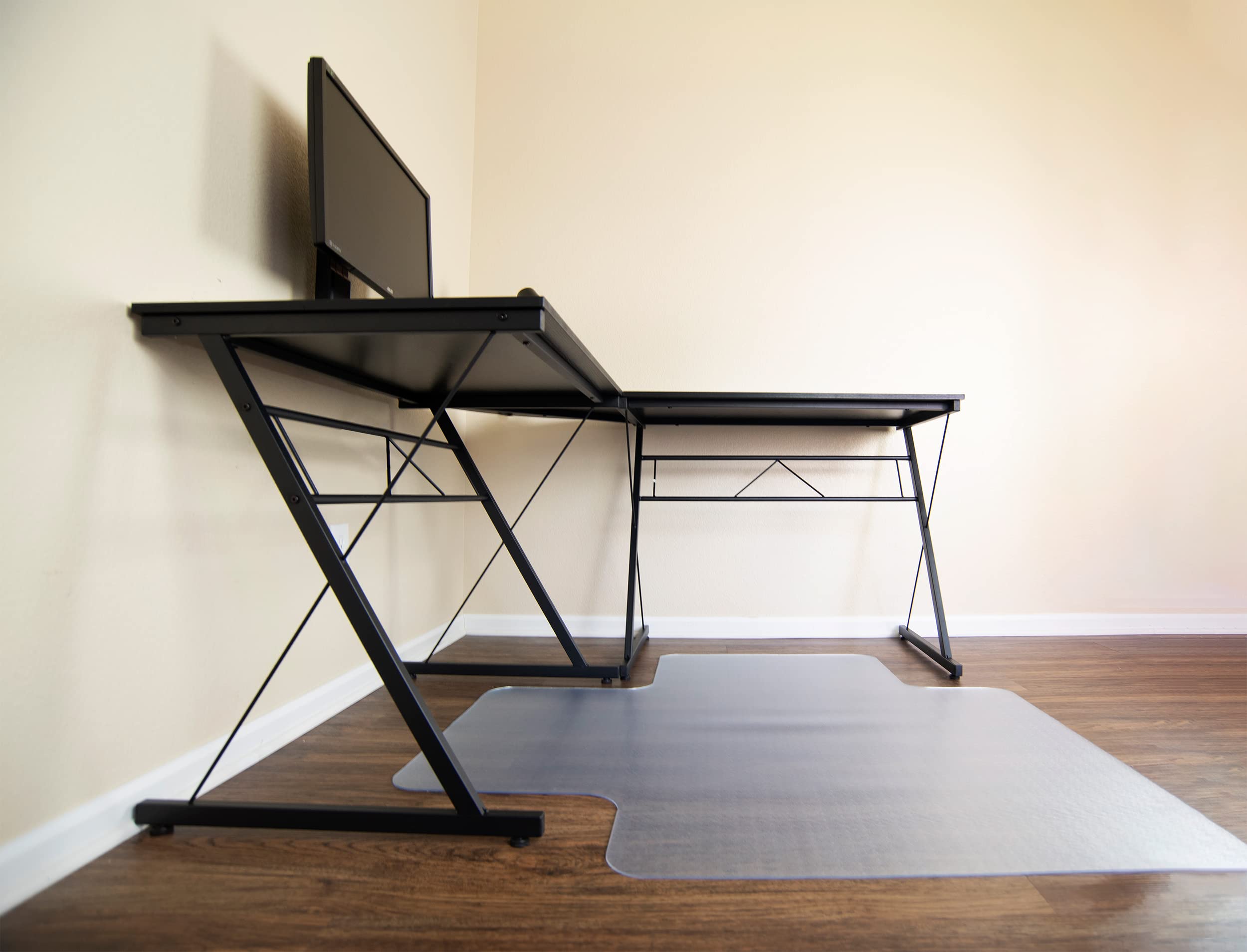 PVC Floor mat for L-Shaped desks (Non-Studded), Transparent