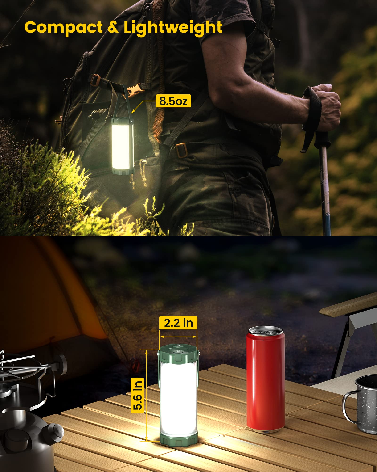 Glocusent Survival Camping Lantern, 106LED with 5 Brightness, Up to 1200LM, 3 Modes & SOS, Rechargeable for 80hrs, IP68 Waterproof, Small & Light, Emergency Light for Blackout, Hurricane, Hiking