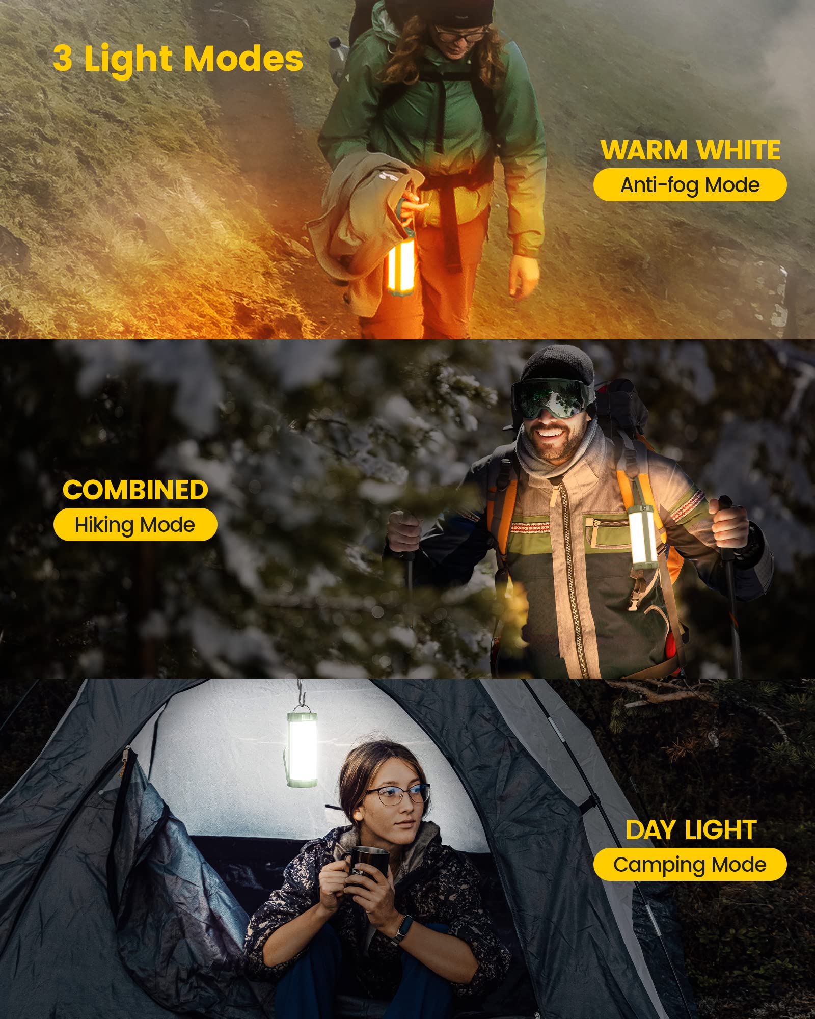 Glocusent Survival Camping Lantern, 106LED with 5 Brightness, Up to 1200LM, 3 Modes & SOS, Rechargeable for 80hrs, IP68 Waterproof, Small & Light, Emergency Light for Blackout, Hurricane, Hiking