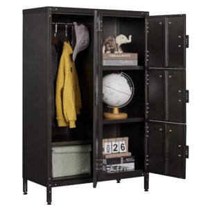 bynsoe metal locker storage cabinet, 55.11” employees locker wardrobe industrial steel storage cabinet with hanging rod bar, shelves and 4 lockable doors vintage locker for home, school, office, gym