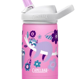 CamelBak eddy+ Kids Water Bottle with Straw, Insulated Stainless Steel - Leak-Proof when Closed, 12oz, Flowerchild Sloth