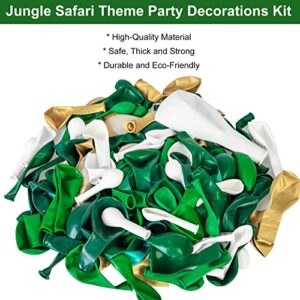 Jungle Safari Tropical Party Balloons Garland Arch Kit, Green Metallic Gold Confetti Balloons Palm Leaves for Boys Girls Animal Wild One Birthday Baby Shower Wedding Dinosaur Party Decorations