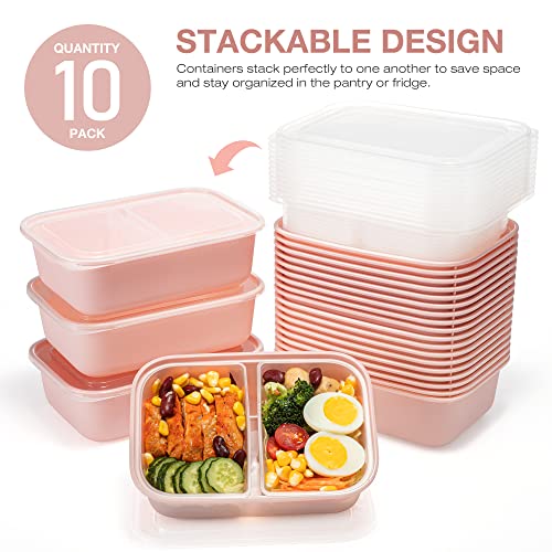 Glotoch Extra-Thick Meal Prep Containers Reusable, 38OZ To Go Containers, Double Use As Divided Lunch Containers For Portion Control-Microwave&Freezer&Dishwasher Safe,BPA-Free,10 Pack,Pink