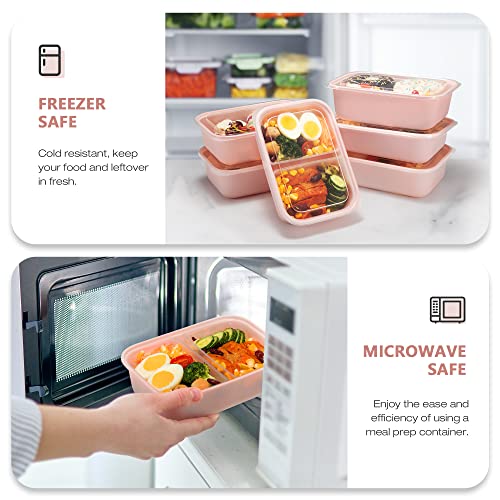 Glotoch Extra-Thick Meal Prep Containers Reusable, 38OZ To Go Containers, Double Use As Divided Lunch Containers For Portion Control-Microwave&Freezer&Dishwasher Safe,BPA-Free,10 Pack,Pink