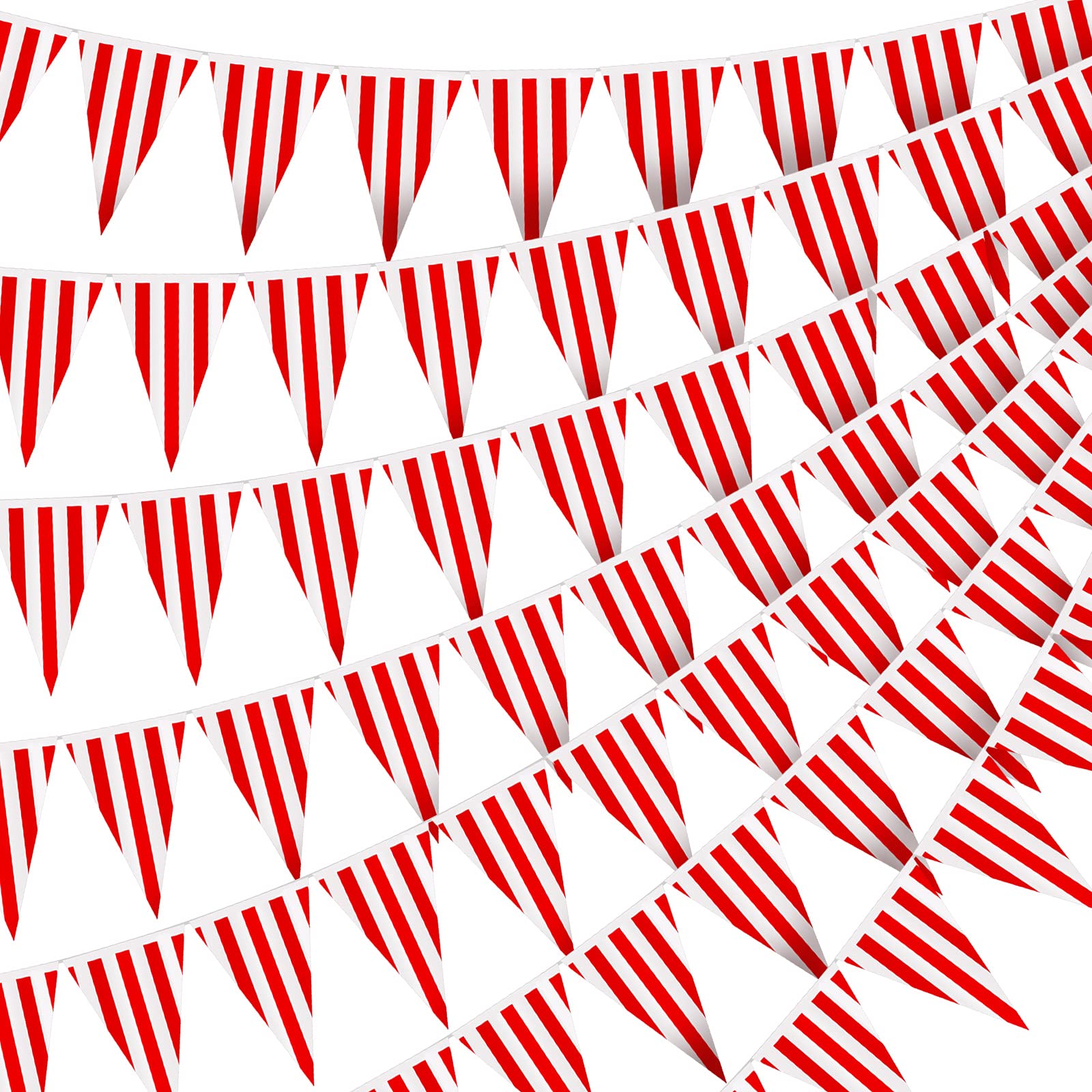 328ft Carnival Circus Party Decorations Supplies, Circus Carnival Bunting Banner 200 pcs Red and White Striped Pennant Banner Flags String Triangle Bunting Flags for Carnival Birthday Party