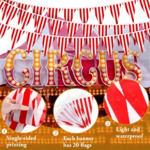 328ft Carnival Circus Party Decorations Supplies, Circus Carnival Bunting Banner 200 pcs Red and White Striped Pennant Banner Flags String Triangle Bunting Flags for Carnival Birthday Party