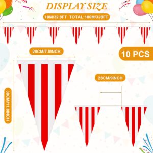 328ft Carnival Circus Party Decorations Supplies, Circus Carnival Bunting Banner 200 pcs Red and White Striped Pennant Banner Flags String Triangle Bunting Flags for Carnival Birthday Party