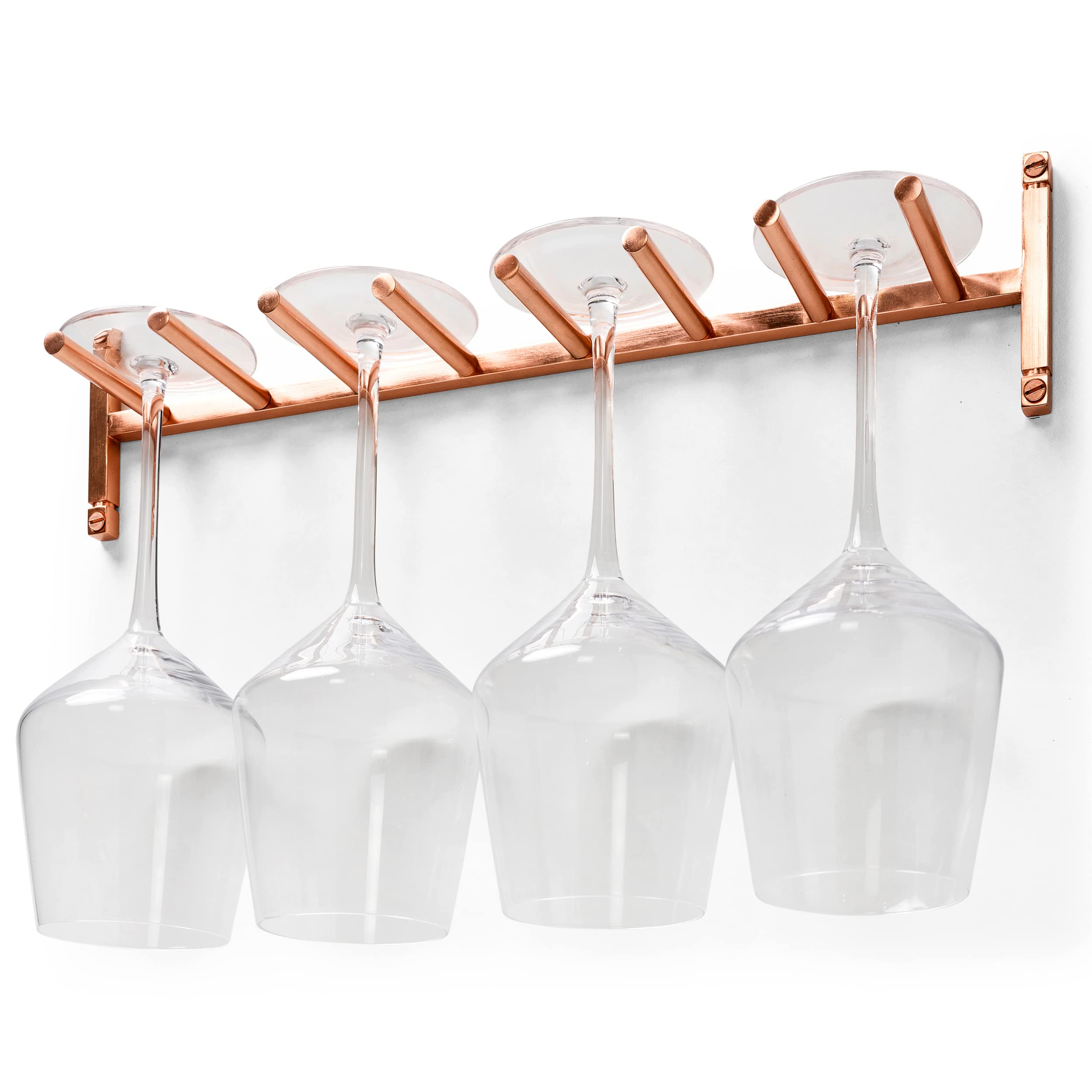 Wine Glass Rack, Wall mounted Wine Glass rack, Under cabinet Stemware Rack for Kitchen, Wine Glass Holder Glasses Storage Hanger Copper Hanging 4 Wine Glasses with class by Wanda Living - Copper