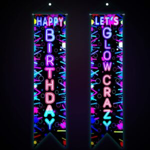 tegeme glow in the dark party supplies neon happy birthday banner crazy porch sign glow party backdrop for black light neon themed birthday party decorations