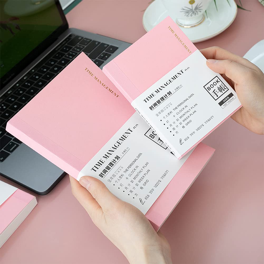 xingtingyu Undated Weekly Planner A5 A6 Time Management Weekly Monthly Schedule Book for Full Year Timeline Agenda Notebook Notepad Pink