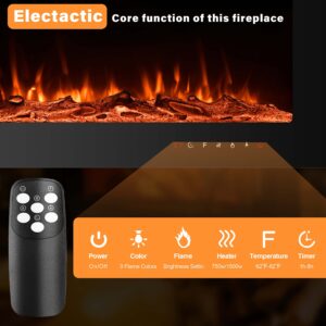 60 Inch Electric Fireplace Inserts, Wall Mounted Fireplace, Led Wall Mounted Heater with Logs, Recessed Electric Fireplace with Remote Control, Linear Fireplace, 9 Multi Color Flames, 750/1500W