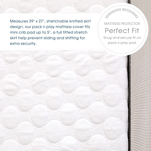 GRSSDER Waterproof Pack and Play Mattress Protector, Extra Soft and Breathable Pack n Play Sheets, Machine Washable Mini Crib Mattress Pad Cover for Size 39" x 27", White Circular Pattern