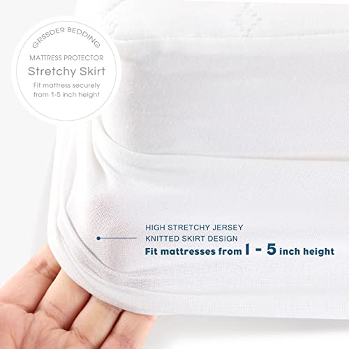 GRSSDER Waterproof Pack and Play Mattress Protector, Extra Soft and Breathable Pack n Play Sheets, Machine Washable Mini Crib Mattress Pad Cover for Size 39" x 27", White Circular Pattern