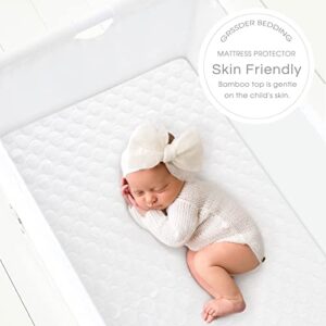 GRSSDER Waterproof Pack and Play Mattress Protector, Extra Soft and Breathable Pack n Play Sheets, Machine Washable Mini Crib Mattress Pad Cover for Size 39" x 27", White Circular Pattern