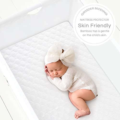 GRSSDER Waterproof Pack and Play Mattress Protector, Extra Soft and Breathable Pack n Play Sheets, Machine Washable Mini Crib Mattress Pad Cover for Size 39" x 27", White Circular Pattern