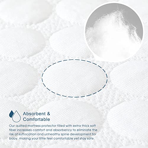 GRSSDER Waterproof Pack and Play Mattress Protector, Extra Soft and Breathable Pack n Play Sheets, Machine Washable Mini Crib Mattress Pad Cover for Size 39" x 27", White Circular Pattern