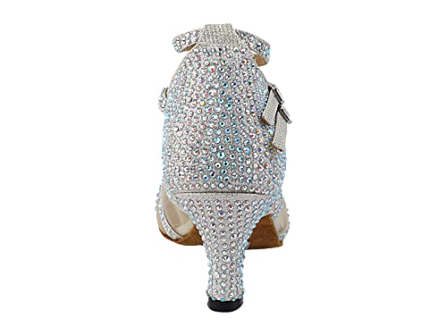 Very Fine Dance Shoes Ladies Latin, Salsa, Rhythm Ballroom Dance Shoes Crystal Collection 5008Bling 2.5 inch Low Heel & Shoe Bag (Random Color) (White Glitter Satin & Mesh, Size 6.5)