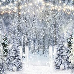 LIVUCEE 7x5ft Polyester Fabric Winter White Snowy Forest Backdrop for Photography Christmas Glitter Wonderland Nature Xmas Trees Pine Forest Holiday Party Decor Kids Family Photo Studio Prop