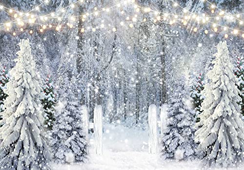 LIVUCEE 7x5ft Polyester Fabric Winter White Snowy Forest Backdrop for Photography Christmas Glitter Wonderland Nature Xmas Trees Pine Forest Holiday Party Decor Kids Family Photo Studio Prop