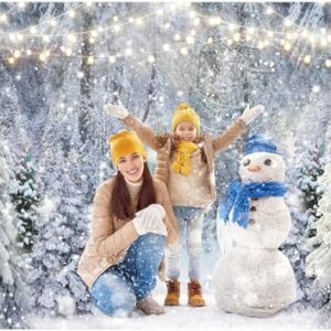 LIVUCEE 7x5ft Polyester Fabric Winter White Snowy Forest Backdrop for Photography Christmas Glitter Wonderland Nature Xmas Trees Pine Forest Holiday Party Decor Kids Family Photo Studio Prop