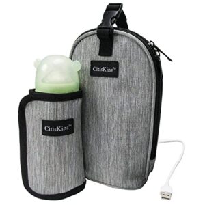 citiskins bottle warmer for baby milk usb portable bottle heating bag car bottle warmer water warming bag on the go bottle warmer at home or travel (grey)