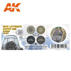 AK Acrylics 3Gen Aircraft Set AK11722 WWII Luftwaffe Cockpit & Interior Colors Set 3G (4x17ml)