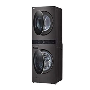 LG WKGX201HBA 27 Inch Smart Gas Single Unit WashTower with 4.5 cu. ft. Washer Capacity, 7.4 cu. ft. Dryer Capacity, TurboWash™360° Technology, LG ThinQ® Technology, AI Fabric Sensor, Black Steel