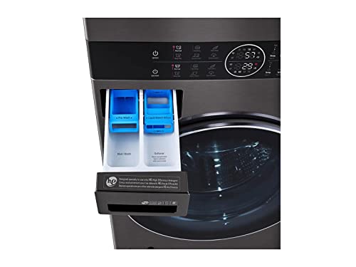 LG WKGX201HBA 27 Inch Smart Gas Single Unit WashTower with 4.5 cu. ft. Washer Capacity, 7.4 cu. ft. Dryer Capacity, TurboWash™360° Technology, LG ThinQ® Technology, AI Fabric Sensor, Black Steel