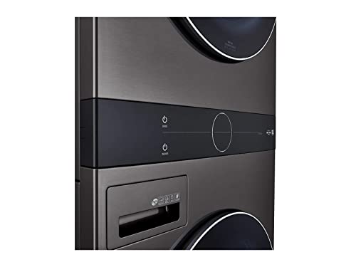 LG WKGX201HBA 27 Inch Smart Gas Single Unit WashTower with 4.5 cu. ft. Washer Capacity, 7.4 cu. ft. Dryer Capacity, TurboWash™360° Technology, LG ThinQ® Technology, AI Fabric Sensor, Black Steel