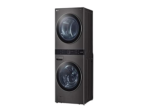 LG WKGX201HBA 27 Inch Smart Gas Single Unit WashTower with 4.5 cu. ft. Washer Capacity, 7.4 cu. ft. Dryer Capacity, TurboWash™360° Technology, LG ThinQ® Technology, AI Fabric Sensor, Black Steel