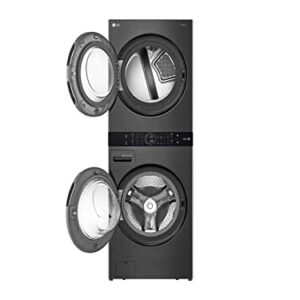 LG WKGX201HBA 27 Inch Smart Gas Single Unit WashTower with 4.5 cu. ft. Washer Capacity, 7.4 cu. ft. Dryer Capacity, TurboWash™360° Technology, LG ThinQ® Technology, AI Fabric Sensor, Black Steel