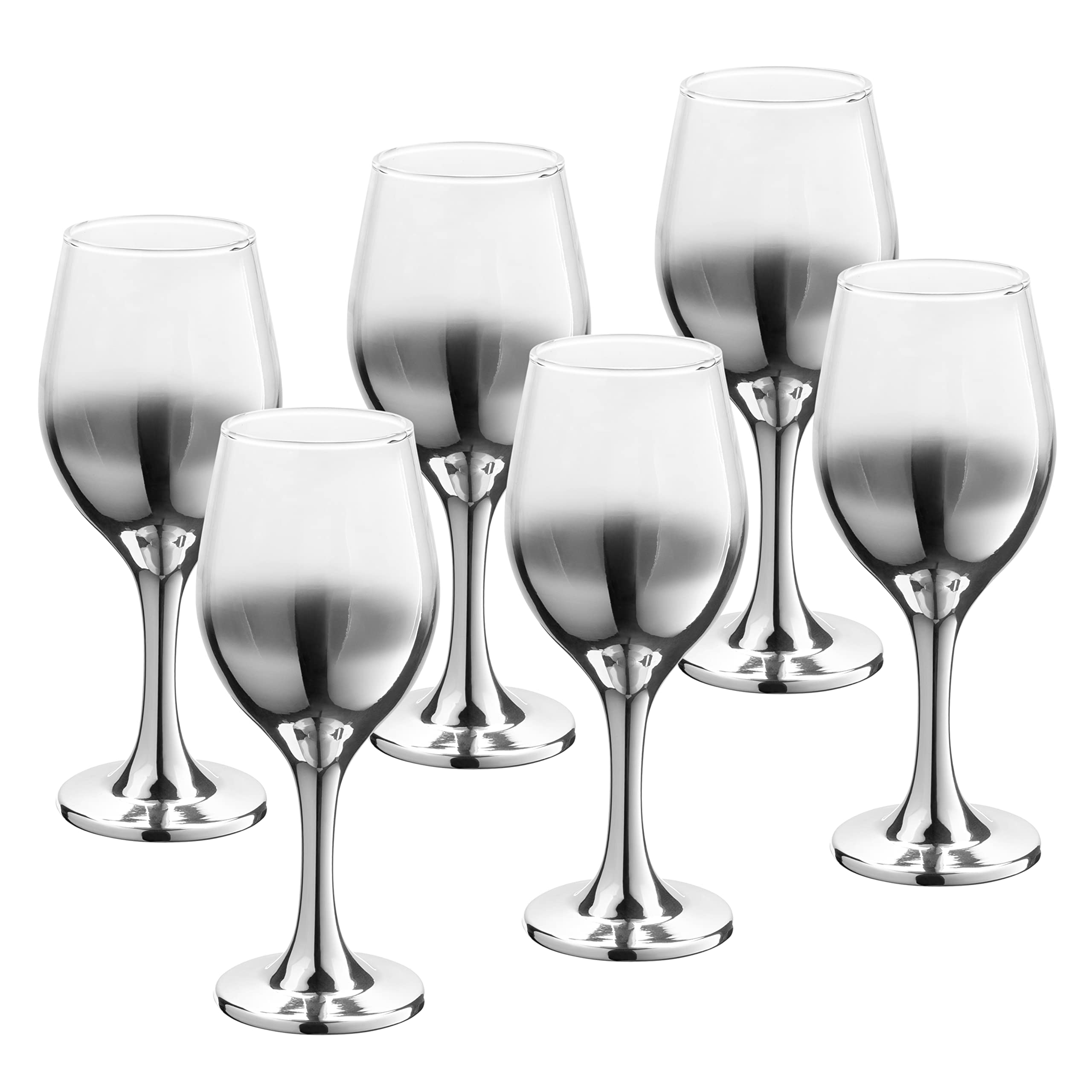 Vikko Décor Silver Ombre Wine Glasses: 14 Ounce Fancy Wine Glasses With Stem for Red and White Wine – Thick and Durable – Dishwasher Safe Goblets – Great Gift Idea – Set of 6 Decorative Wine Glasses