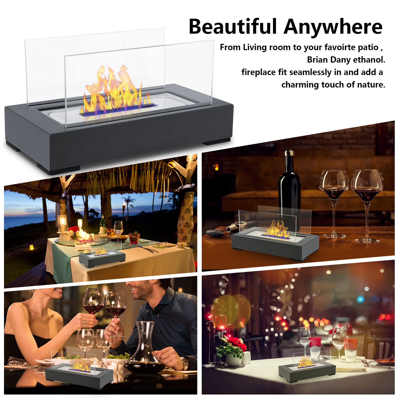 Table Top Fire Pit, Halloween Christmas Decor Tabletop Fireplace Real Flame Smokeless Odorless Indoor Outdoor Portable Ethanol Mini Fireplace Fire Pit Bowl for Dinner Parties