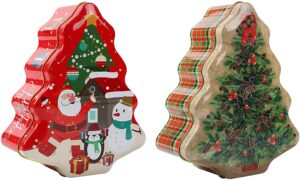 ywkxm christmas tree-shape tin box set of 2 cookie candy storage containers for holiday decorative