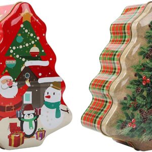 YWKXM Christmas Tree-Shape Tin Box Set of 2 Cookie Candy Storage Containers For Holiday Decorative