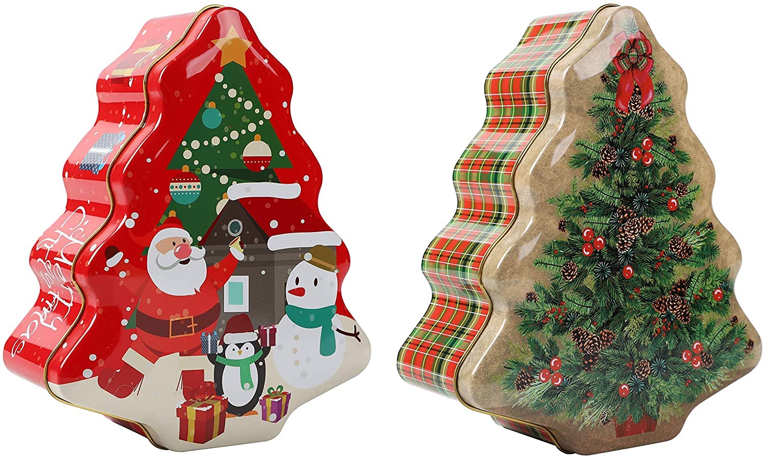 YWKXM Christmas Tree-Shape Tin Box Set of 2 Cookie Candy Storage Containers For Holiday Decorative