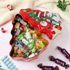 YWKXM Christmas Tree-Shape Tin Box Set of 2 Cookie Candy Storage Containers For Holiday Decorative