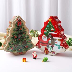 YWKXM Christmas Tree-Shape Tin Box Set of 2 Cookie Candy Storage Containers For Holiday Decorative