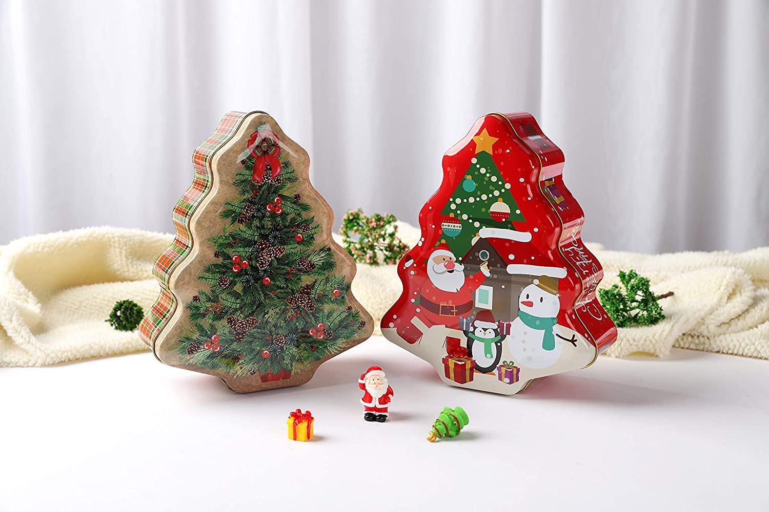 YWKXM Christmas Tree-Shape Tin Box Set of 2 Cookie Candy Storage Containers For Holiday Decorative